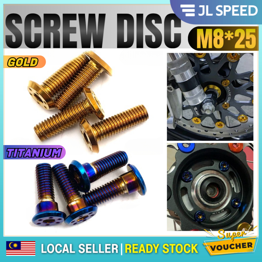 (1 PCS) FRONT & REAR DISC PLATE SCREW SKRU PIRING DISC M8*25 TITANIUM ...