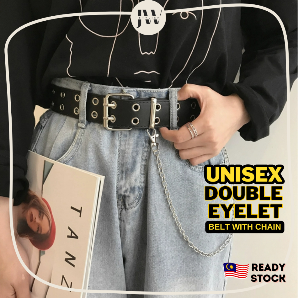 【JW Stylish】Double Eyelet Rock Belt Chain Hip Hop Belt Tali Pinggang ...