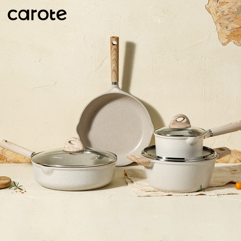 CAROTE 7 PCS Cookware Set Non-Stick Granite Coating Suitable for All ...
