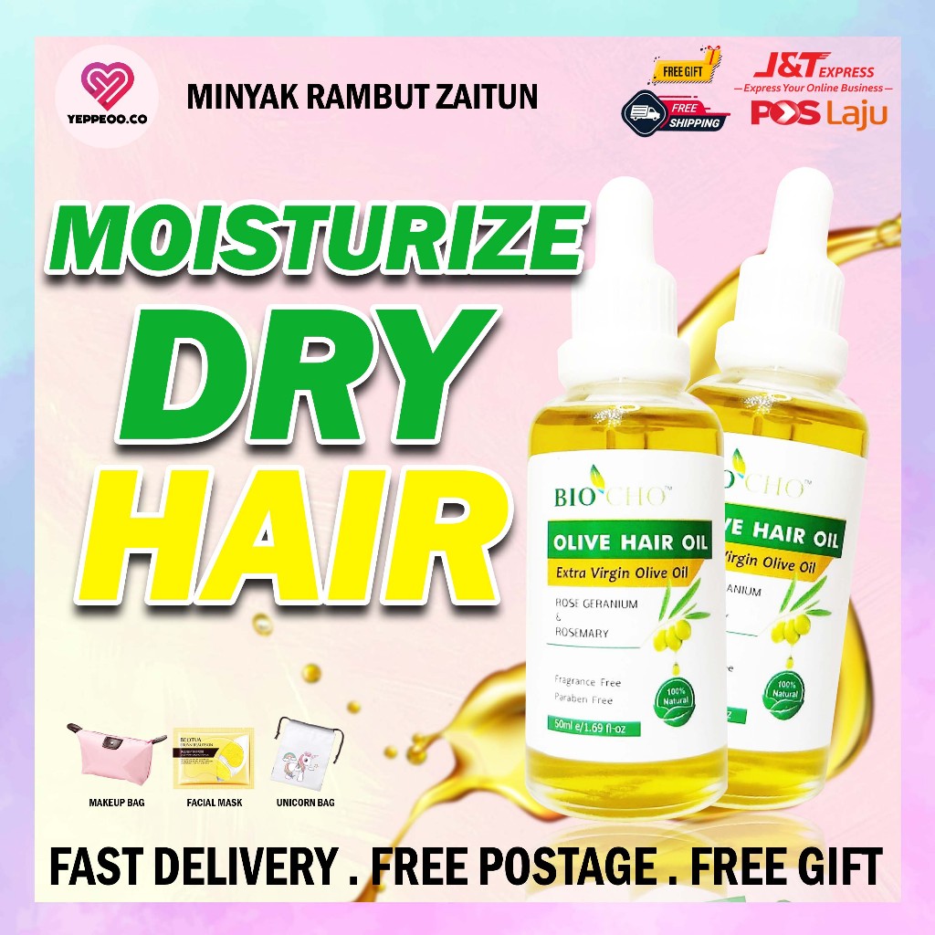 MINYAK RAMBUT ZAITUN/ HAIR OLIVE OIL 50ML 100% NATURAL - - MENGUATKAN ...