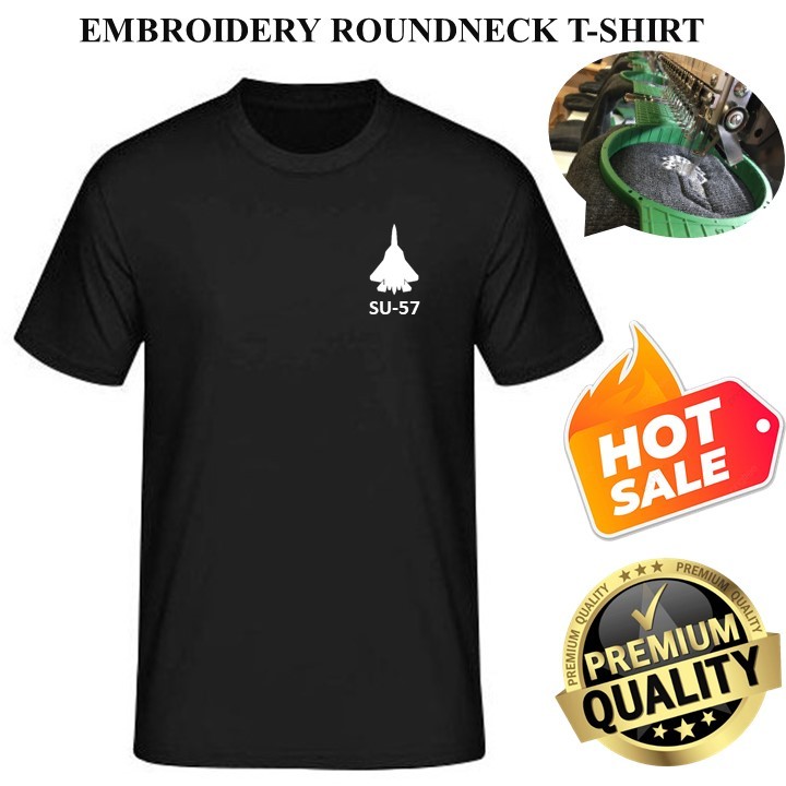 EMBROIDERY SULAM SUKHOI SU-57 FIGHTER JET SILHOUETTE ROUNDNECK ...