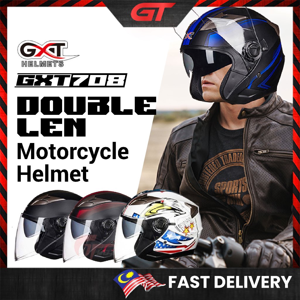 GTmotor GXT708 Double Lens Motorcycle Helmet Half Helmet Topi Keledar ...