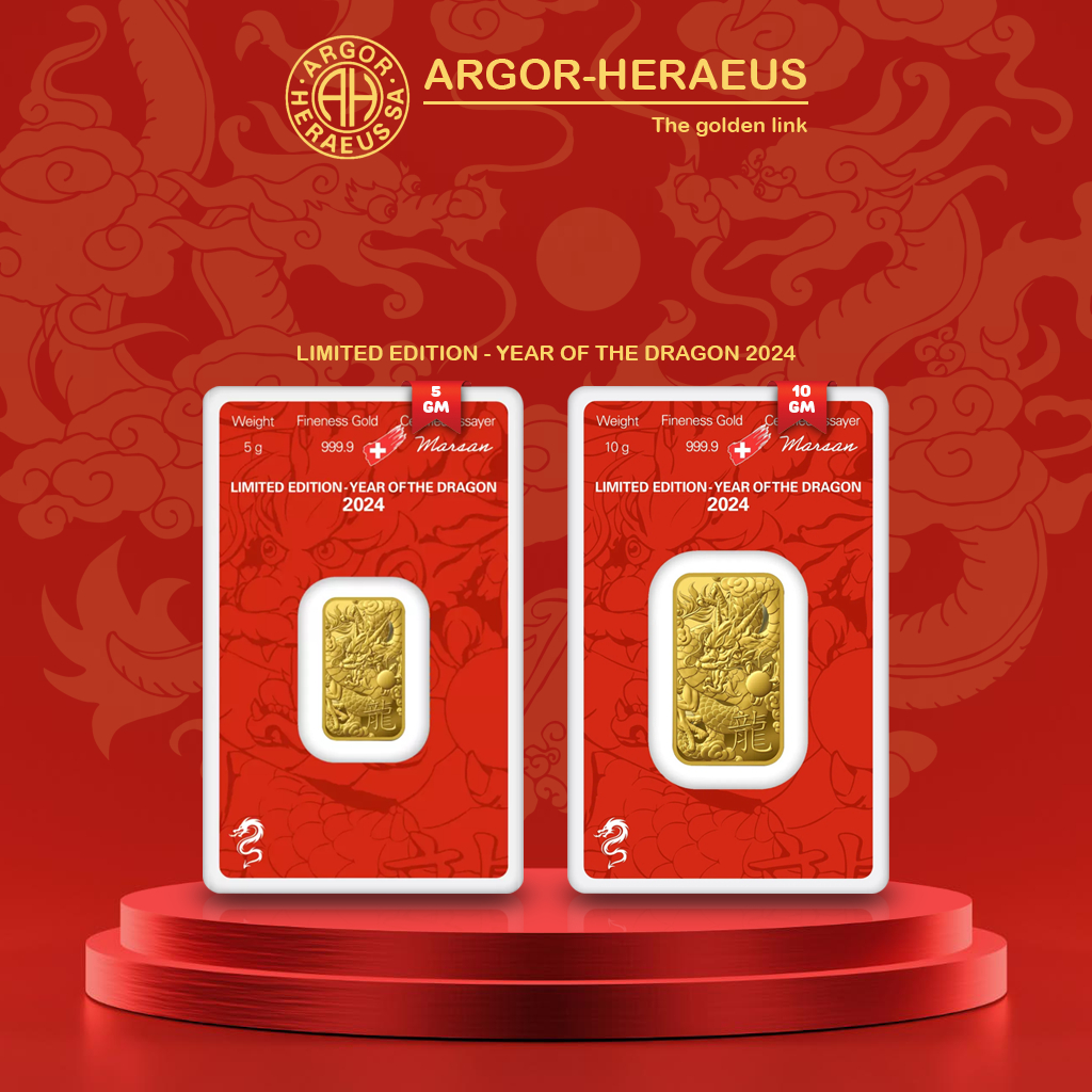 ARGOR-HERAEUS GOLD BAR 999.9 5.00g 10.00g (EMAS 999.9) 2024 Year of the ...
