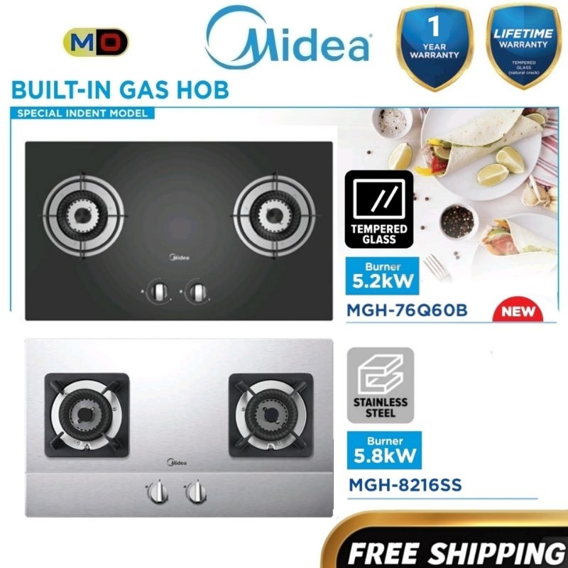 Midea Built in Glass Hob with Safty Valve MGH-76Q60B Steel Hob MGH ...