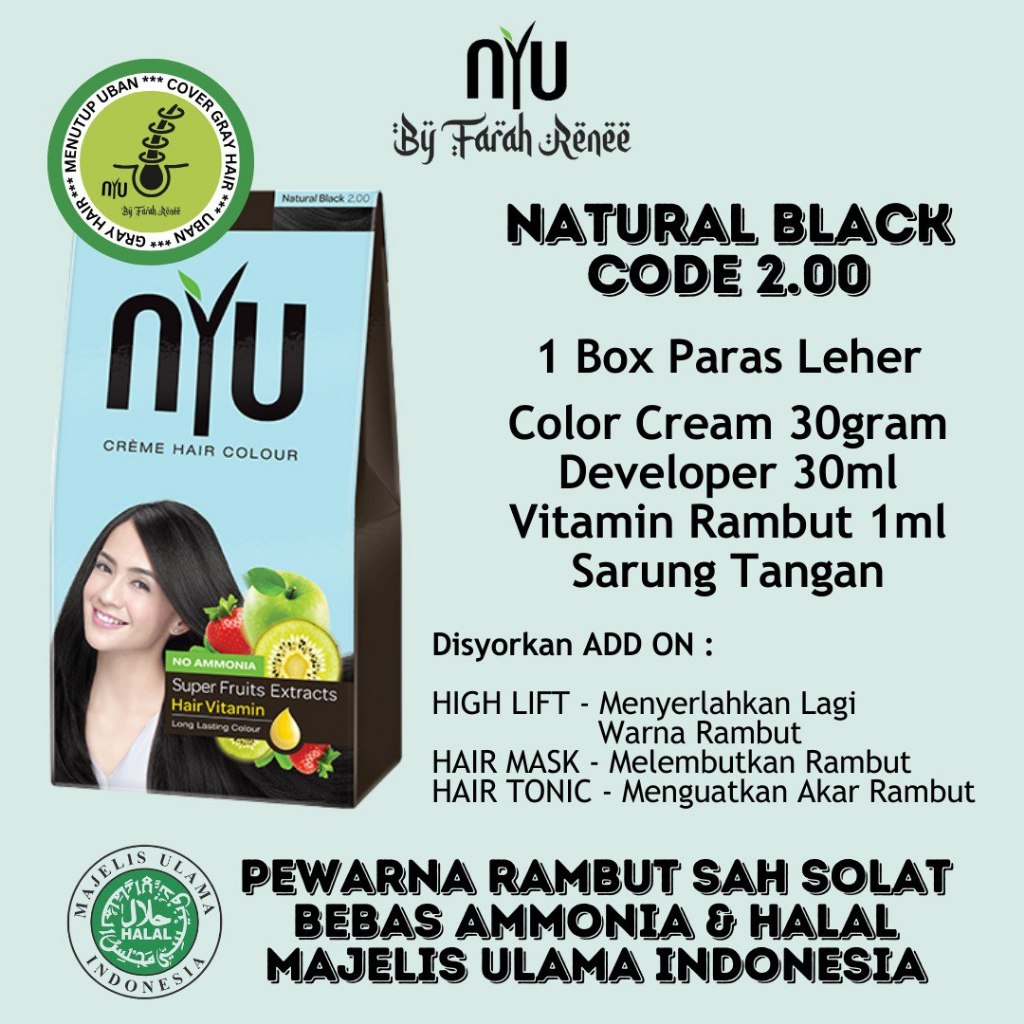 Free Gift NYU Hair Color Natural Black Halal Pewarna Rambut Sah Solat ...