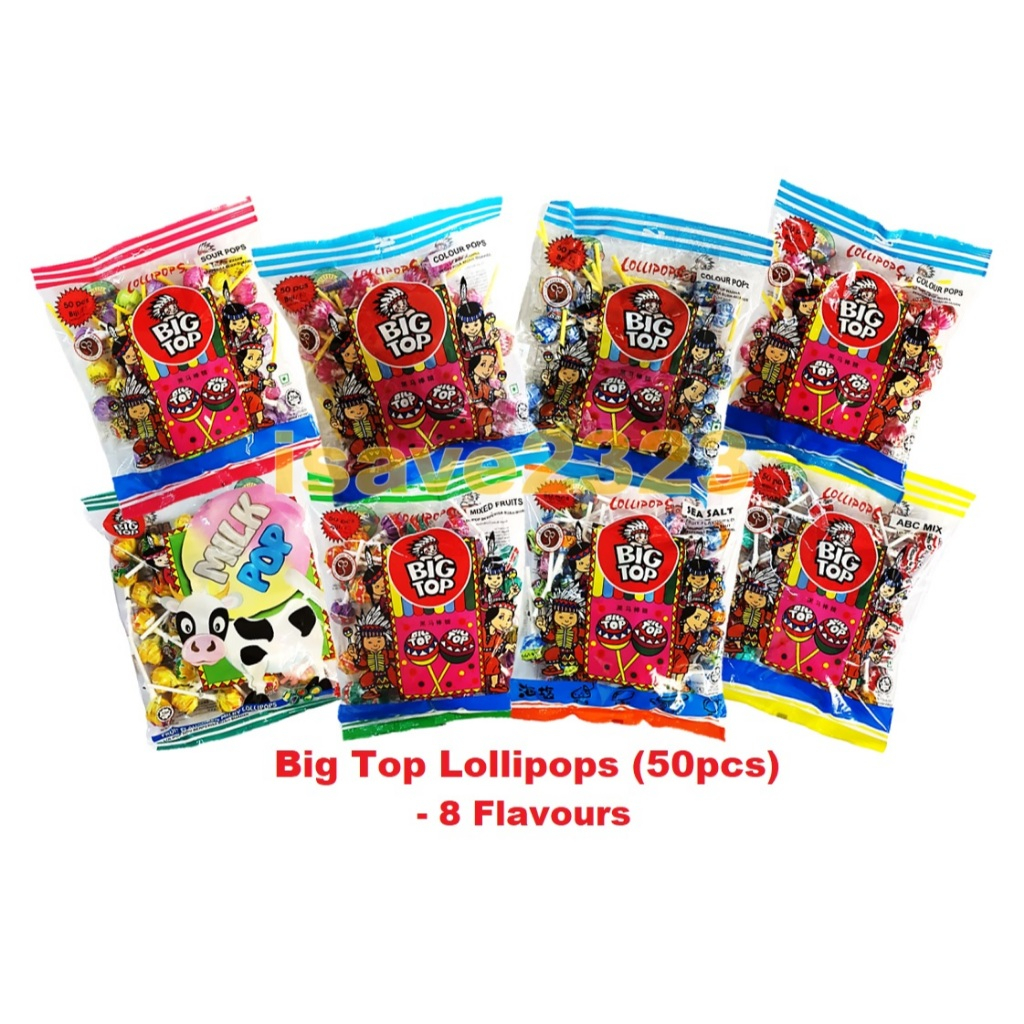 [HALAL] Big Top Fruit Flavoured Lollipop (50pcs/Pack) - 8 Flavours | Shopee Malaysia
