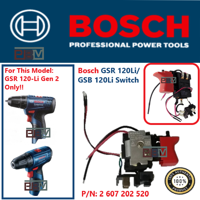 Bosch Switch Assembly ( 2 607 202 520 ) for GSB 120-LI & GSR 120-LI Gen ...