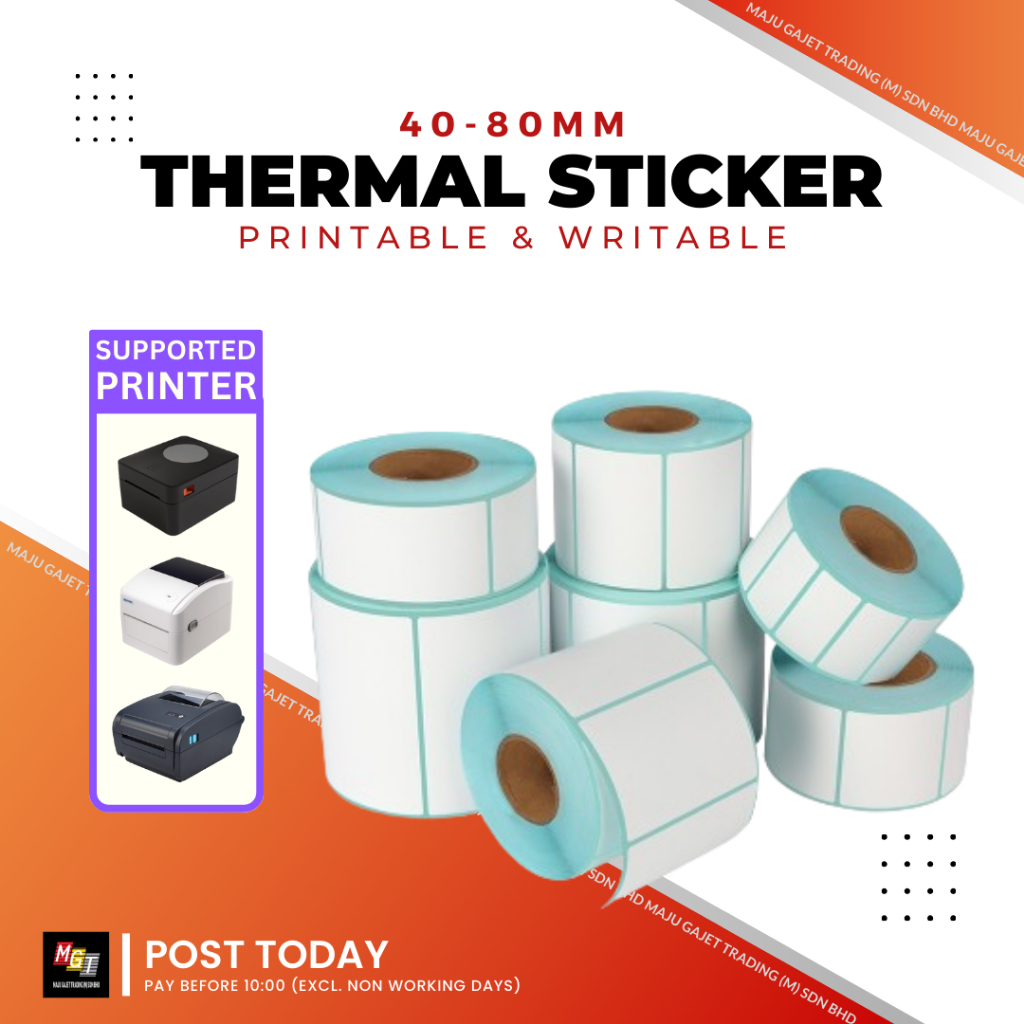 40-80mm Thermal Label Sticker Roll Barcode Price Tag Nama Stiker ...