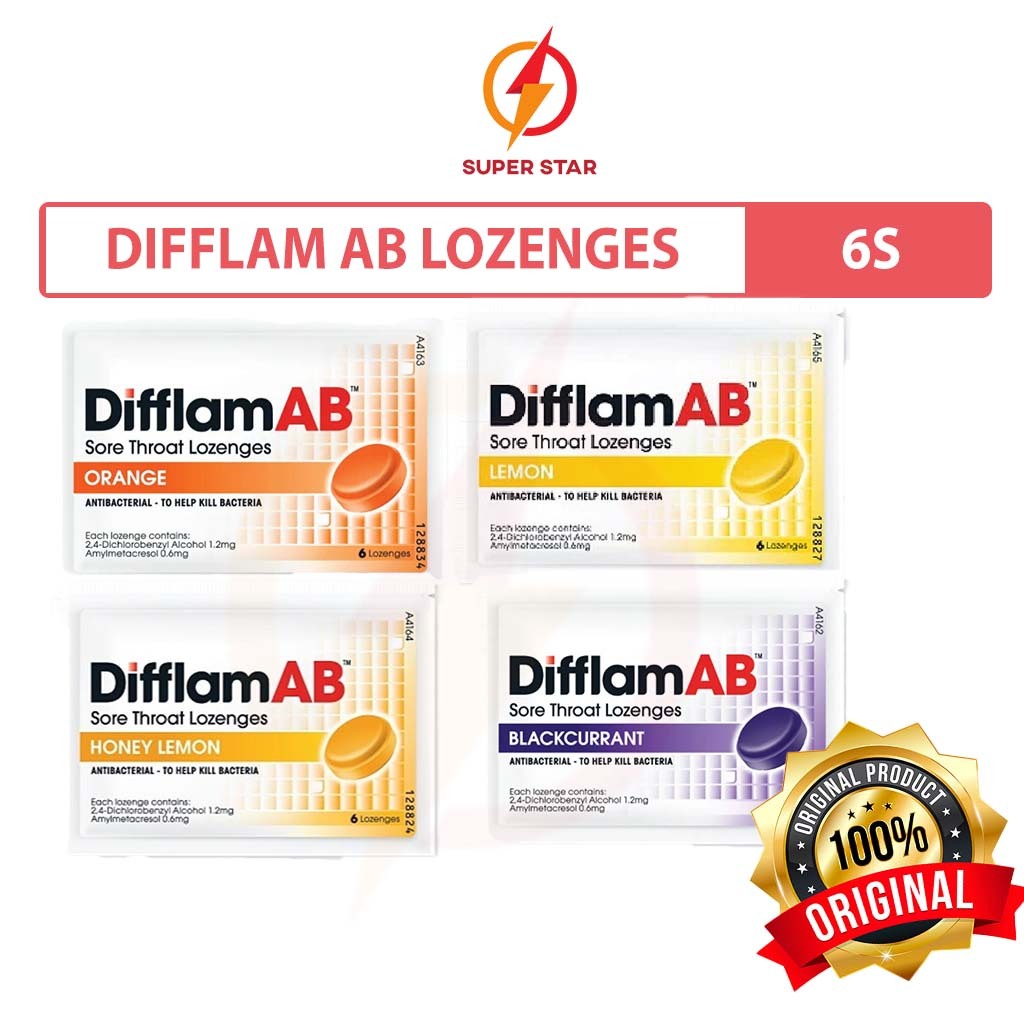 Difflam AB Sore Throat Lozenges 6s (Honey Lemon/Lemon/Orange ...