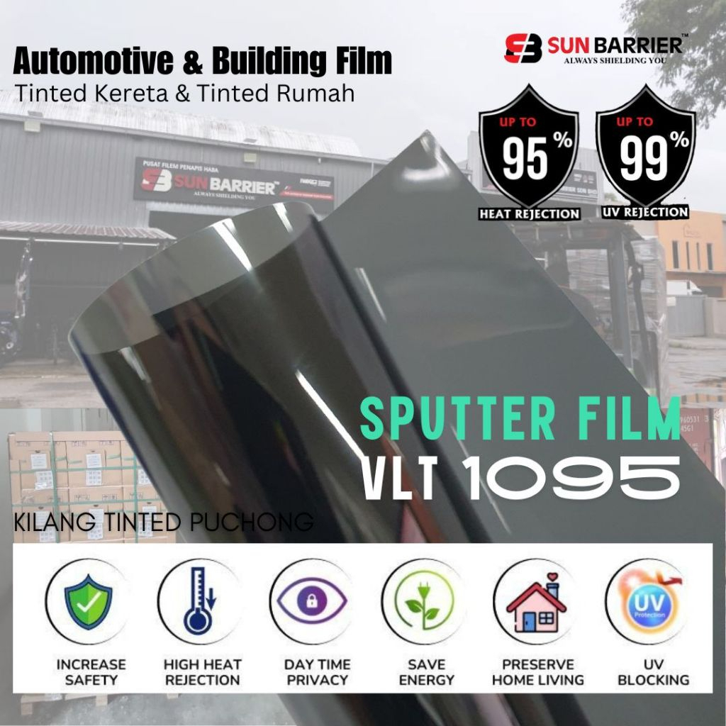 Sputter Tinted Film Automotive Tinted Kereta/ Hitam/ Made in USA, Gelap 90%/Darkness 90% Tinted ...