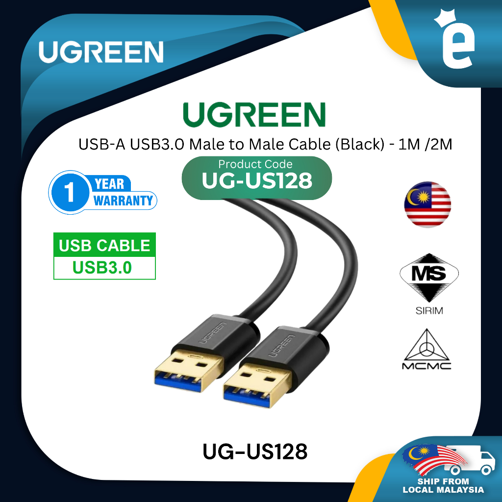 UGREEN US128 USB 3.0 USB-A MALE TO USB MALE CABLE WITH SPEED UP TO 5GBPS - 1 METER / 2 METER / 3 ...