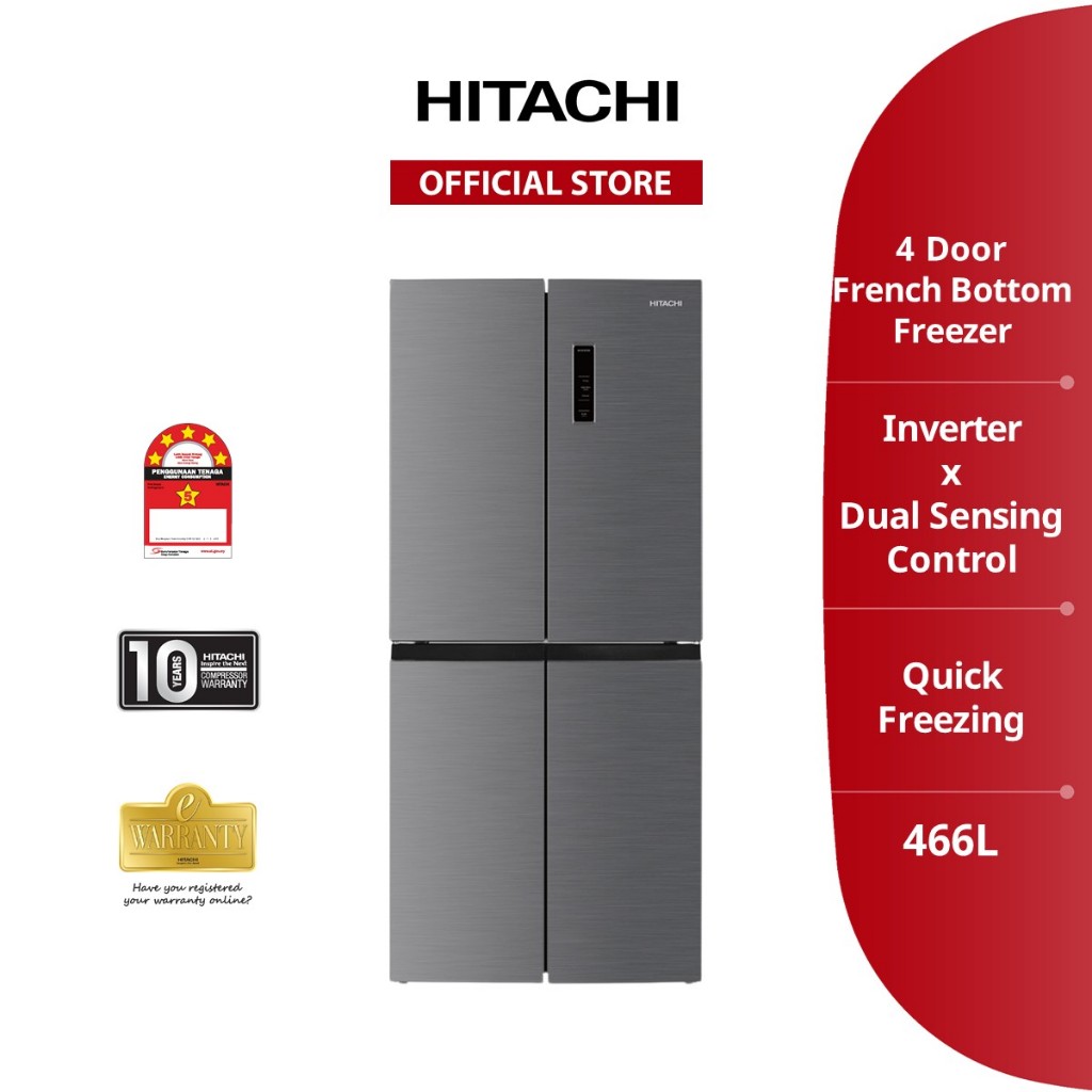 Hitachi 4 Door French Bottom Freezer Refrigerator 466L (Inox Sliver ...