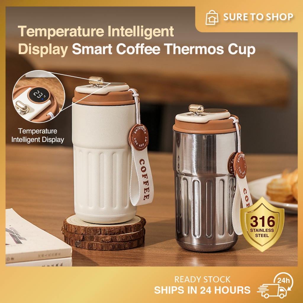 Portable Thermos 316 Stainless Steel Bottle Coffee Travel Mug 450ml Coffee Tumbler Led ...