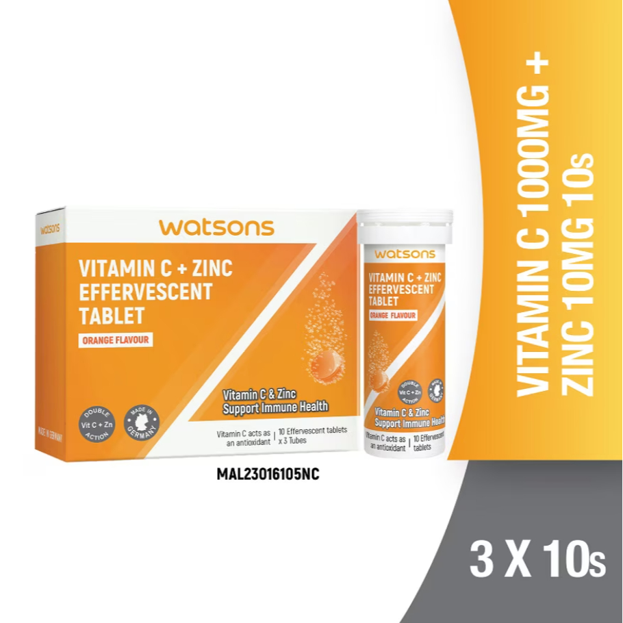 WATSONS Effervescent Vitamin C + Zinc 3 x 10's | Shopee Malaysia