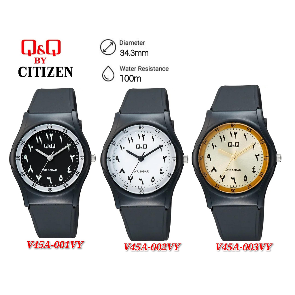 Q&Q Watch by Citizen V45A Series Men Analog Watch with Black Rubber Strap | Shopee Malaysia