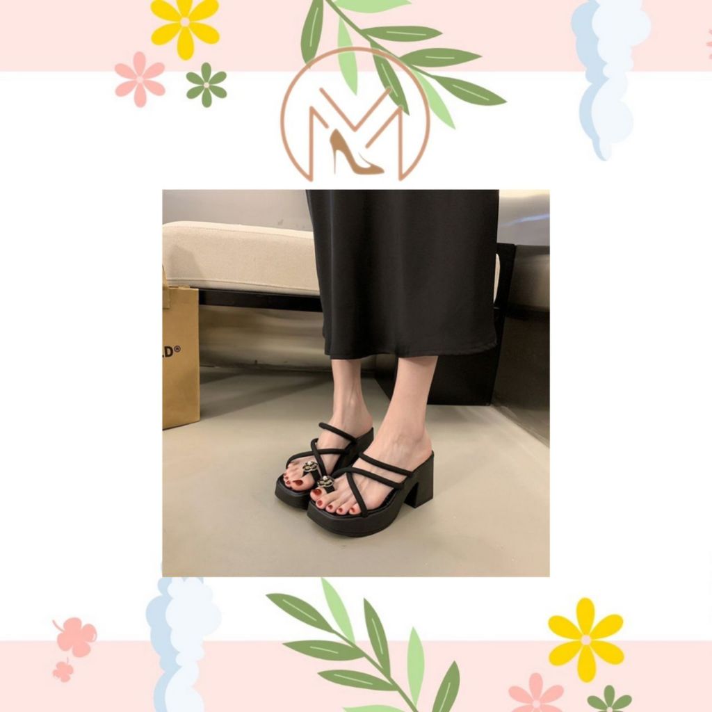 8cm Kasut tinggi high heel selipar fashion A591 NEW 2024 ROSE FLOWER ...