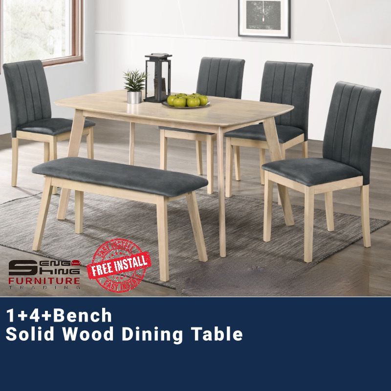 [Siap Pasang] SENG HING 1+4+Bench Dining Set Meja Makan / Dining Table ...