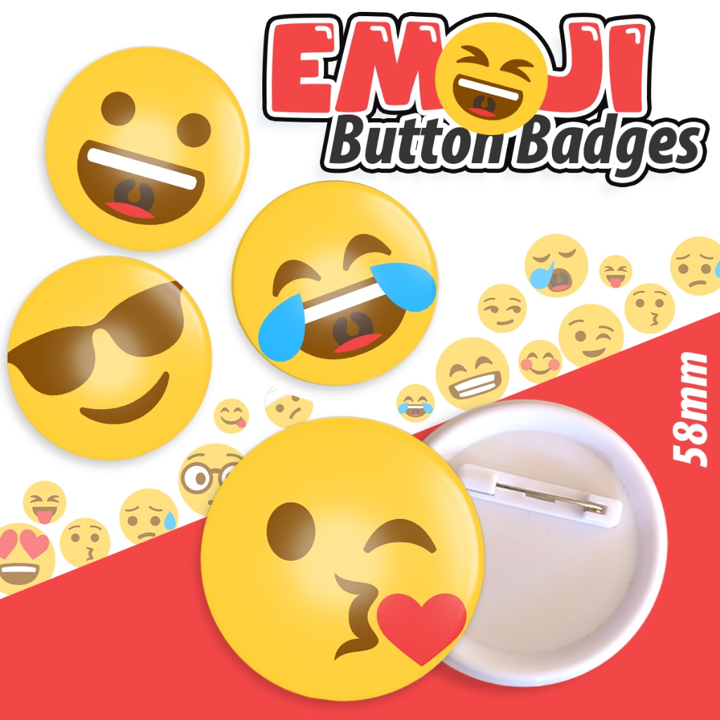 Button Badge Pin EMOJI Perasaan Emosi Saiz 58mm - cantik dan comel ...