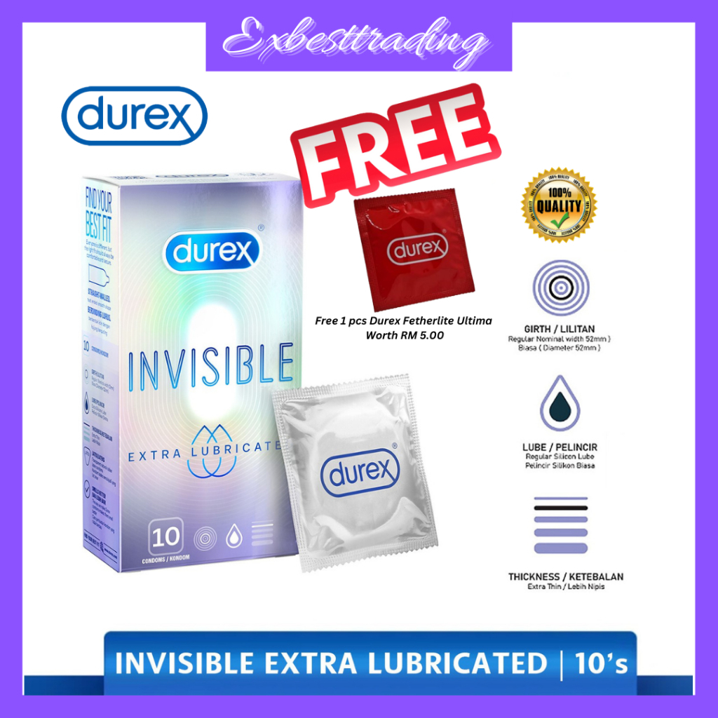 (Free Gift) Durex Invisible Extra Lubricated (Thinnest) Condoms 10s ...