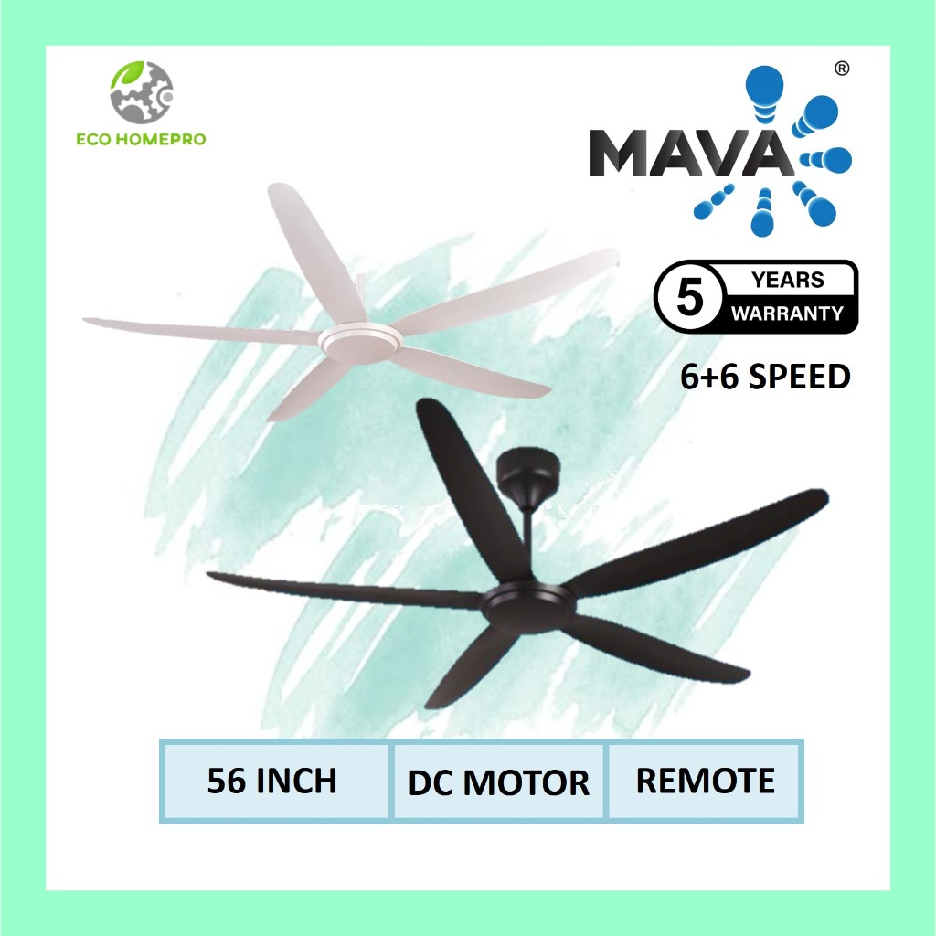 MAVA 56" VALOR DC Ceiling Fan 12 Speed with Remote Control (Black/White ...