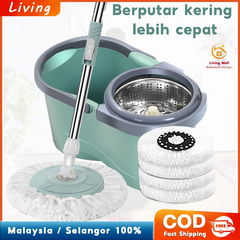 Spin Mop Steel Basket & Wheels Multiple Color Choice Automatic Spin Mop ...