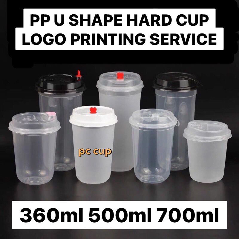 (1 BOX 500 pieces) Hard PP cup, U shape, mouth 90mm, with lid, 16 22 OZ , printed logo. | Shopee ...