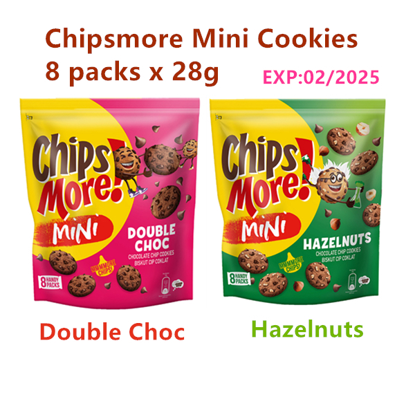 CHIPSMORE MINI Cookies 8 PACKS x 28g (Double Choc / Hazelnuts) [Use By ...