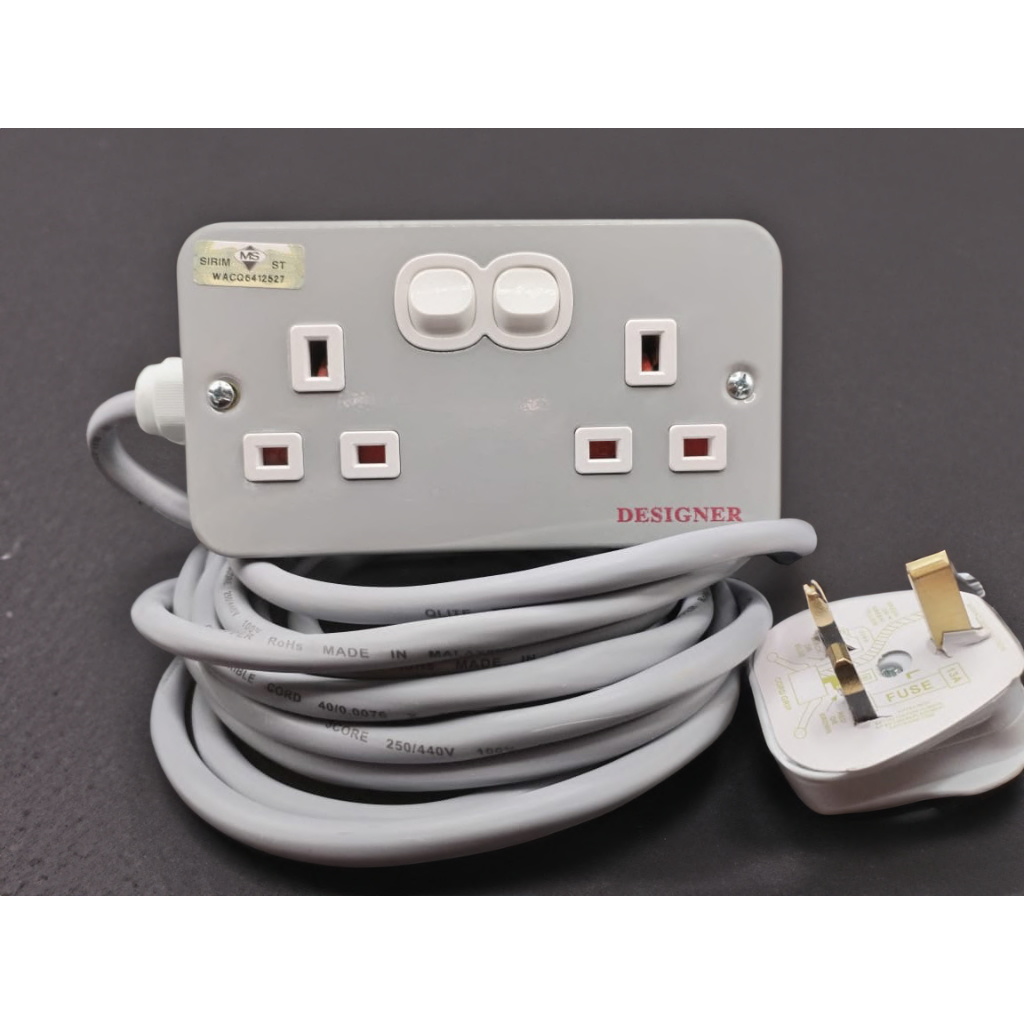 HEAVY DUTY EXTENSION WIRE//2 GANG METAL CLAD 13A SWITCH SOCKET(PASANG ...