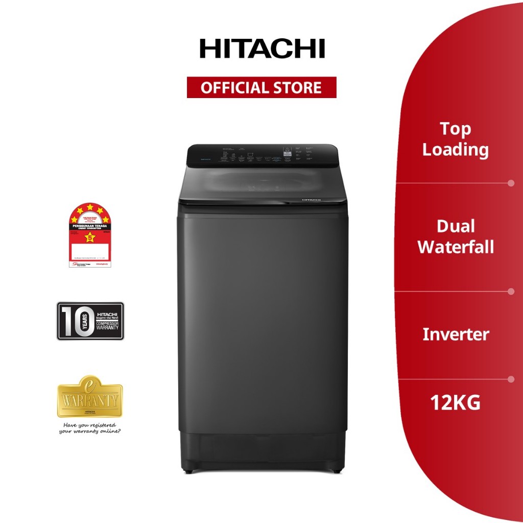 Hitachi Top Loading - Dual Waterfall Inverter Wash 12kg LTL 12MVW0T GG ...