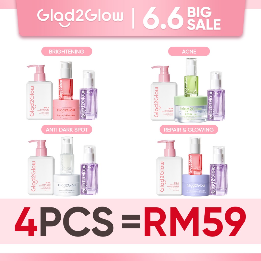 Glad2glow 4IN1 Set Basic Skincare Paket Moisturizer/Serum/Toner -ACNE ...