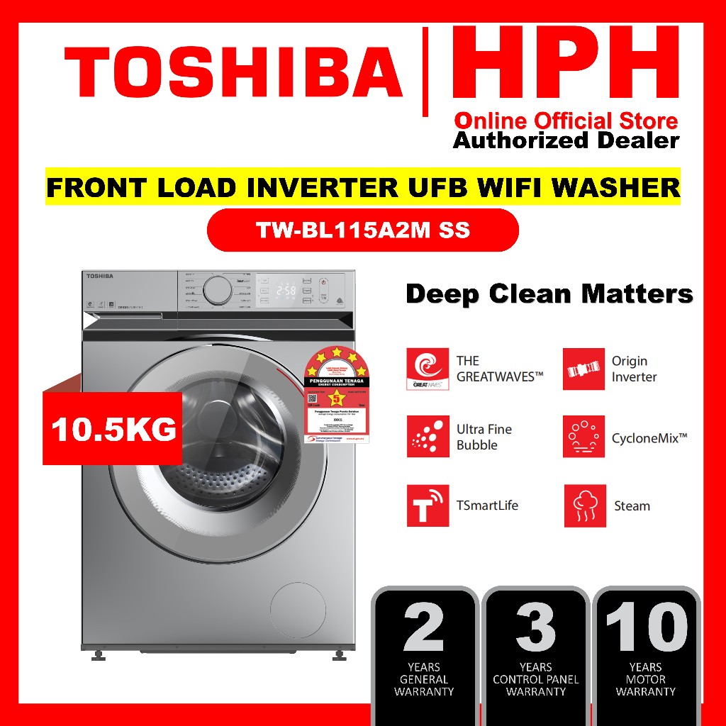 Toshiba (7.5kg / 8.5kg / 9.5kg) Inverter Front Load Washing Machine TW-BH85S2M TW-BH95S2M TW ...