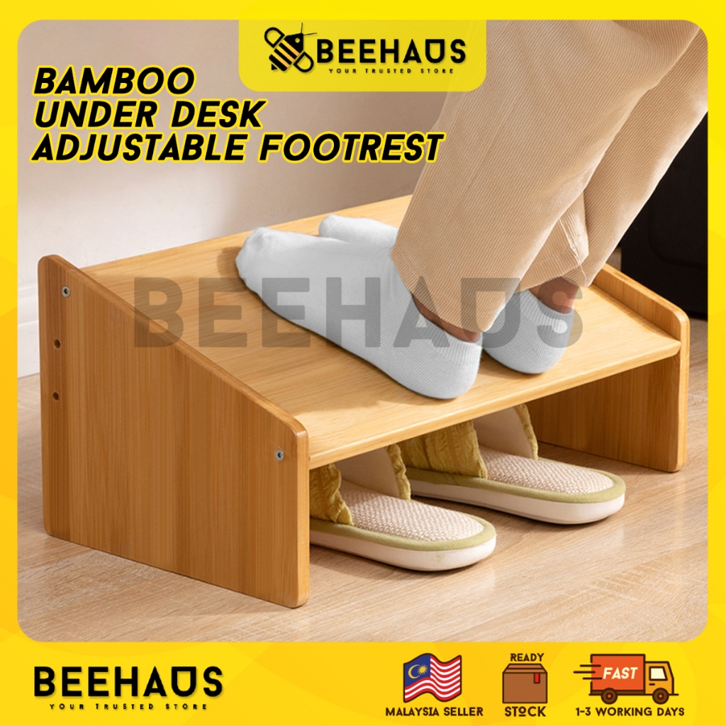 Beehaus Bamboo Under Desk Adjustable Foot Rest | Portable Footrest Home ...