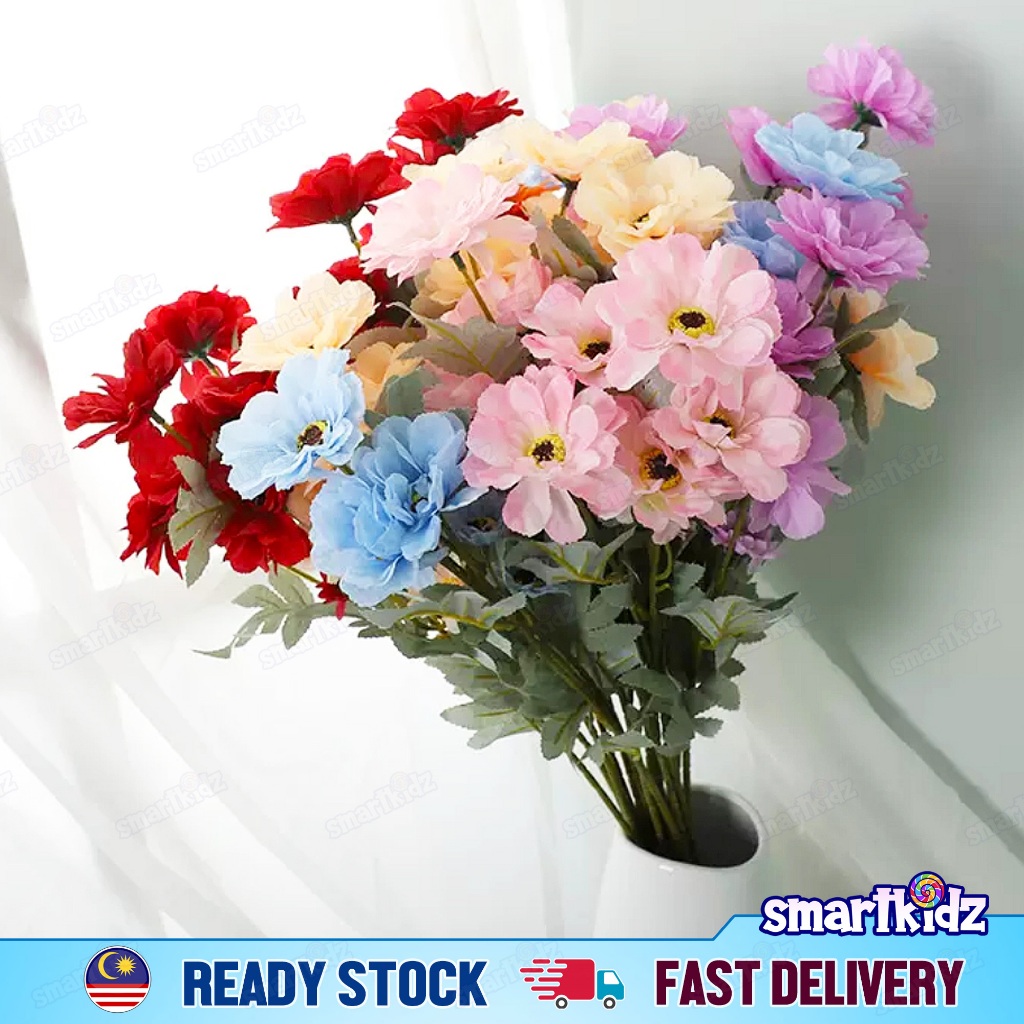 [1stalk] 6 Heads Zinnia Artificial Flower | Zinnia Bunga Hiasan Daisy ...