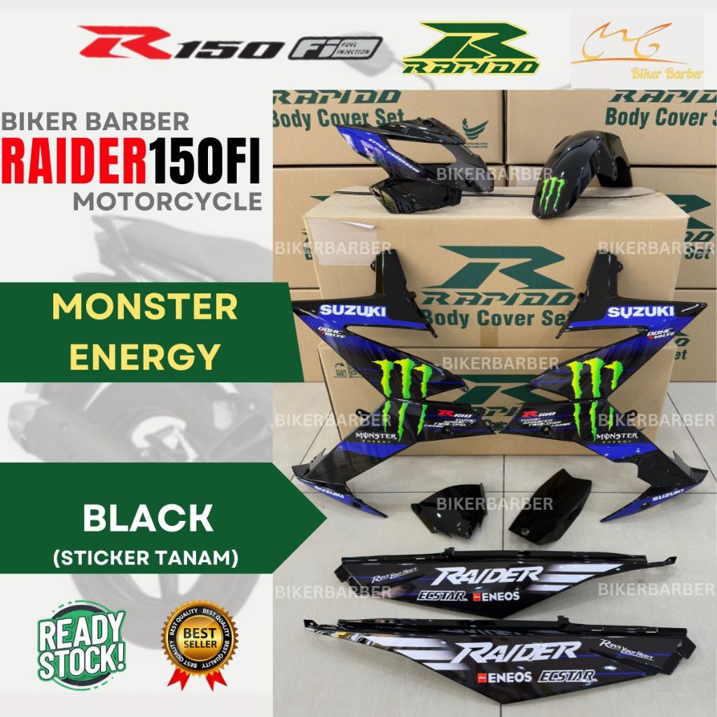 RAPIDO Coverset Suzuki R150 Fi Monster Energy Black Body Cover (Sticker ...