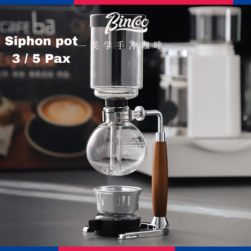 Bincoo - Wood handle Glass Siphon Coffee Maker 3/5pax Tabletop Glass ...