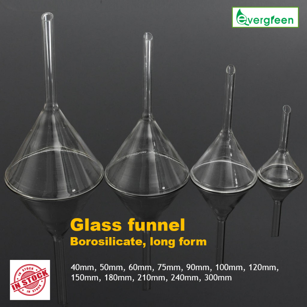 Corong Batang Panjang/ Glass funnel, Borosilicate Glass, long form ...