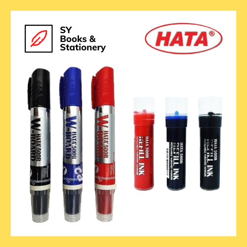 HATA Refillable Whiteboard Marker Pen 500 Refillable Black / Blue Red ...