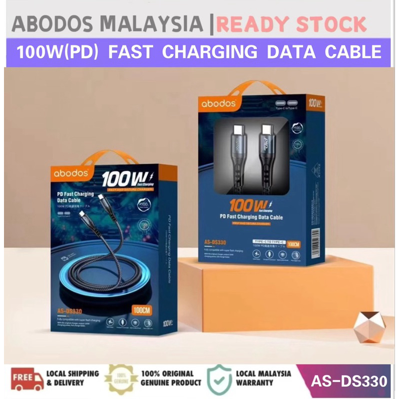 🇲🇾*Ready Stock*💯%Original ABODOS AS-DS330 100W PD Fast Charging (1Meter)TYPE-C TO TYPE-C Data ...
