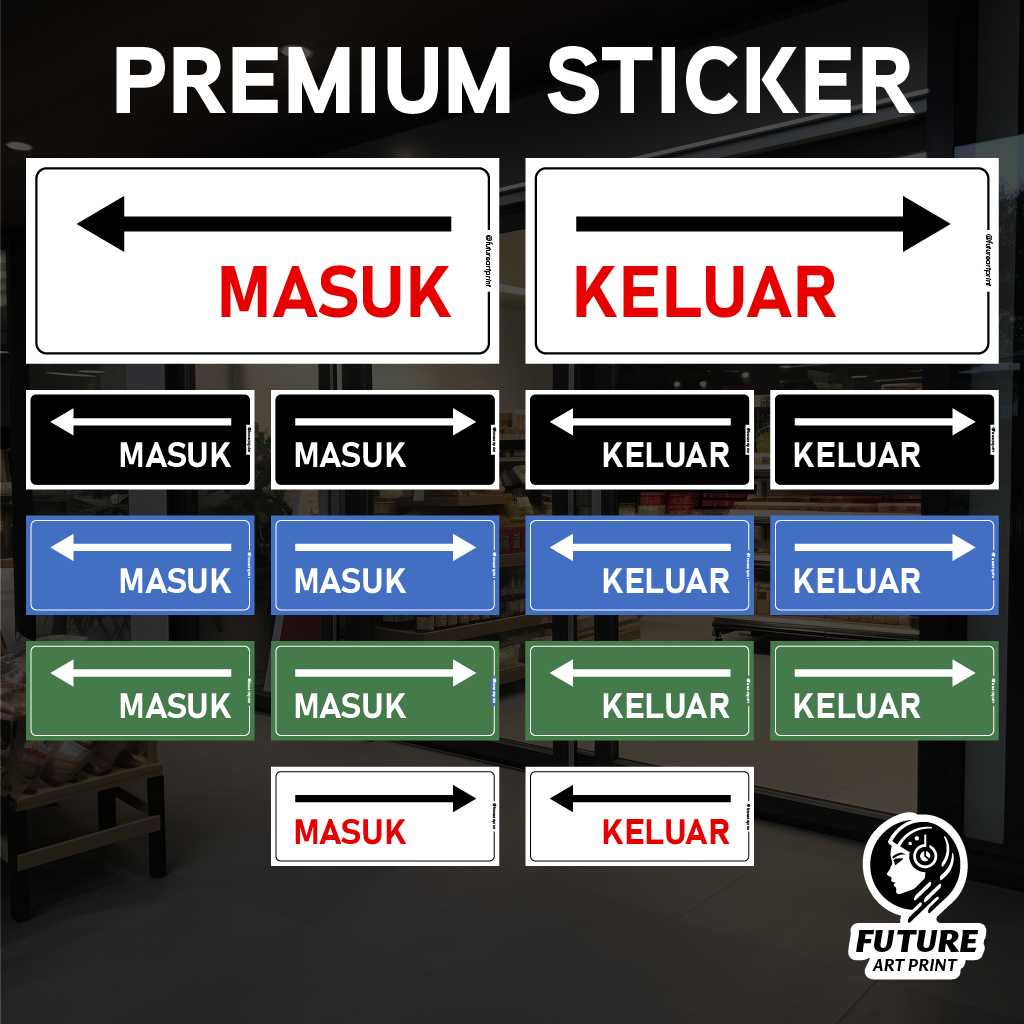 Masuk Keluar Stiker Anak Panah Sign Signage Label Kiri Kanan. In Out ...