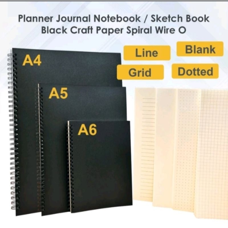 A4 A5 A6 Black Kraft Planner Journal Notebook Buku Nota Sketch book ...