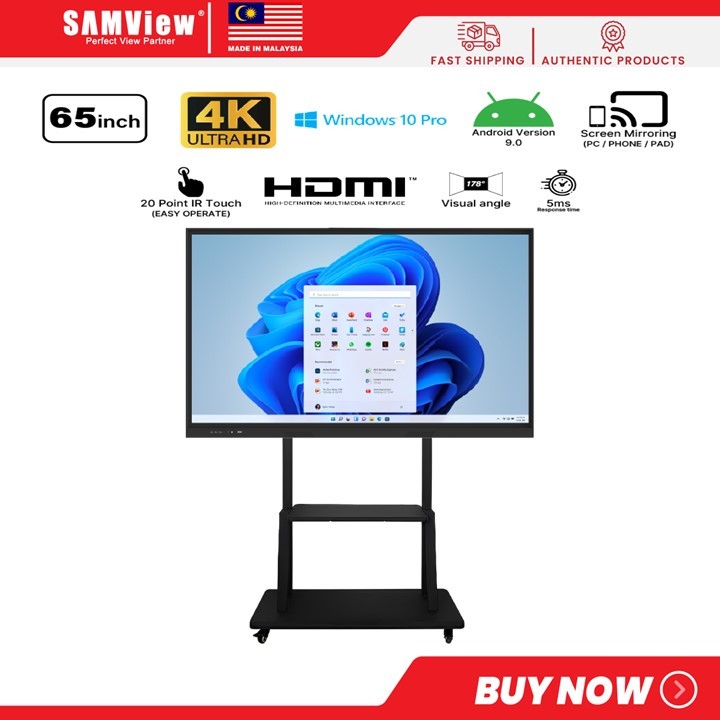 SAMView 4K Interactive Whiteboard with Wireless Screencast Multipoint Touchscreen with OPS i5/i7 ...
