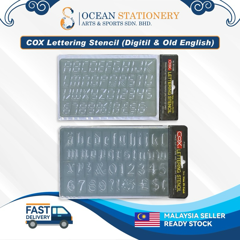 COX Lettering Stencil (Digitil & Old English) Alphabet Numbers ABC ...