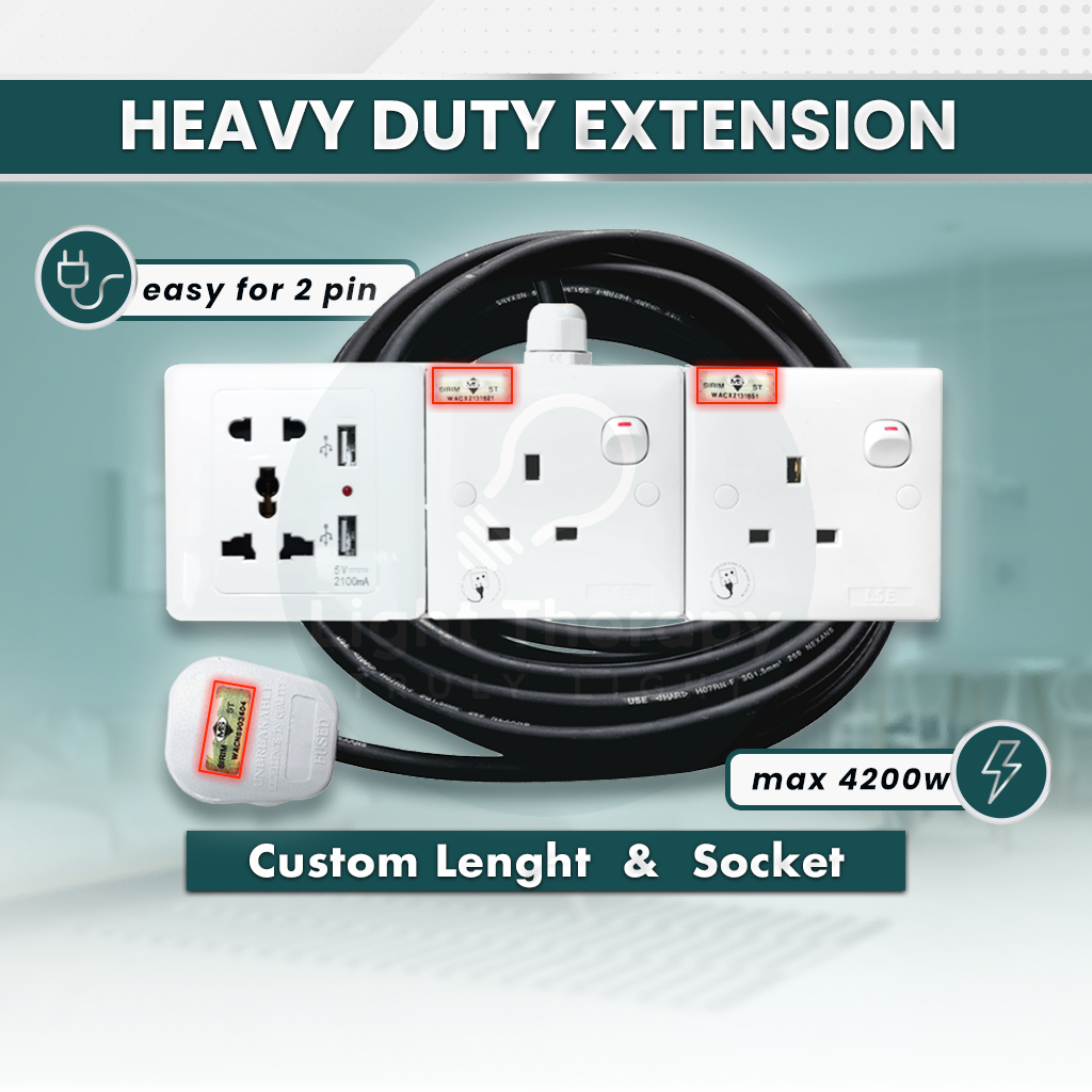 𝐇𝐄𝐀𝐕𝐘-𝐃𝐔𝐓𝐘 Extension Wire 100% Pure Copper Wire/Cable Socket Plug ...