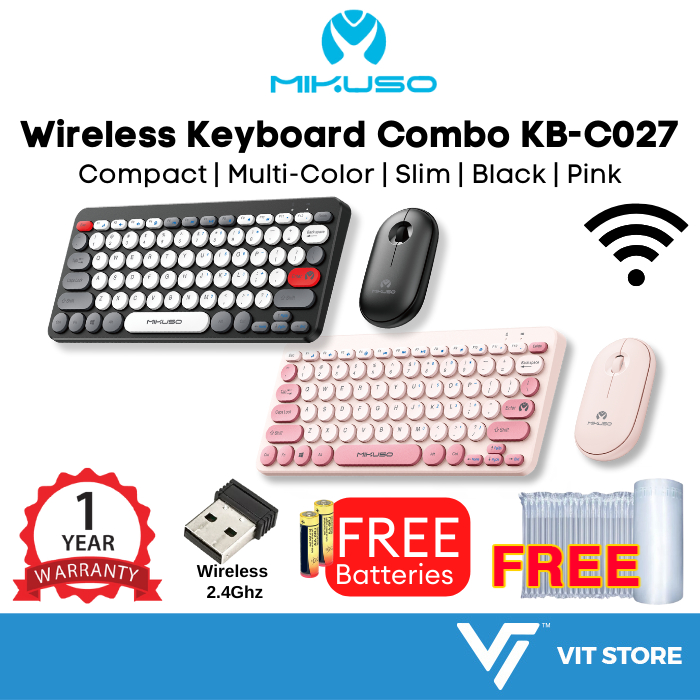 Mikuso Kb C027 Pink Wireless Keyboard Set Combo 78 Keys Small Slim