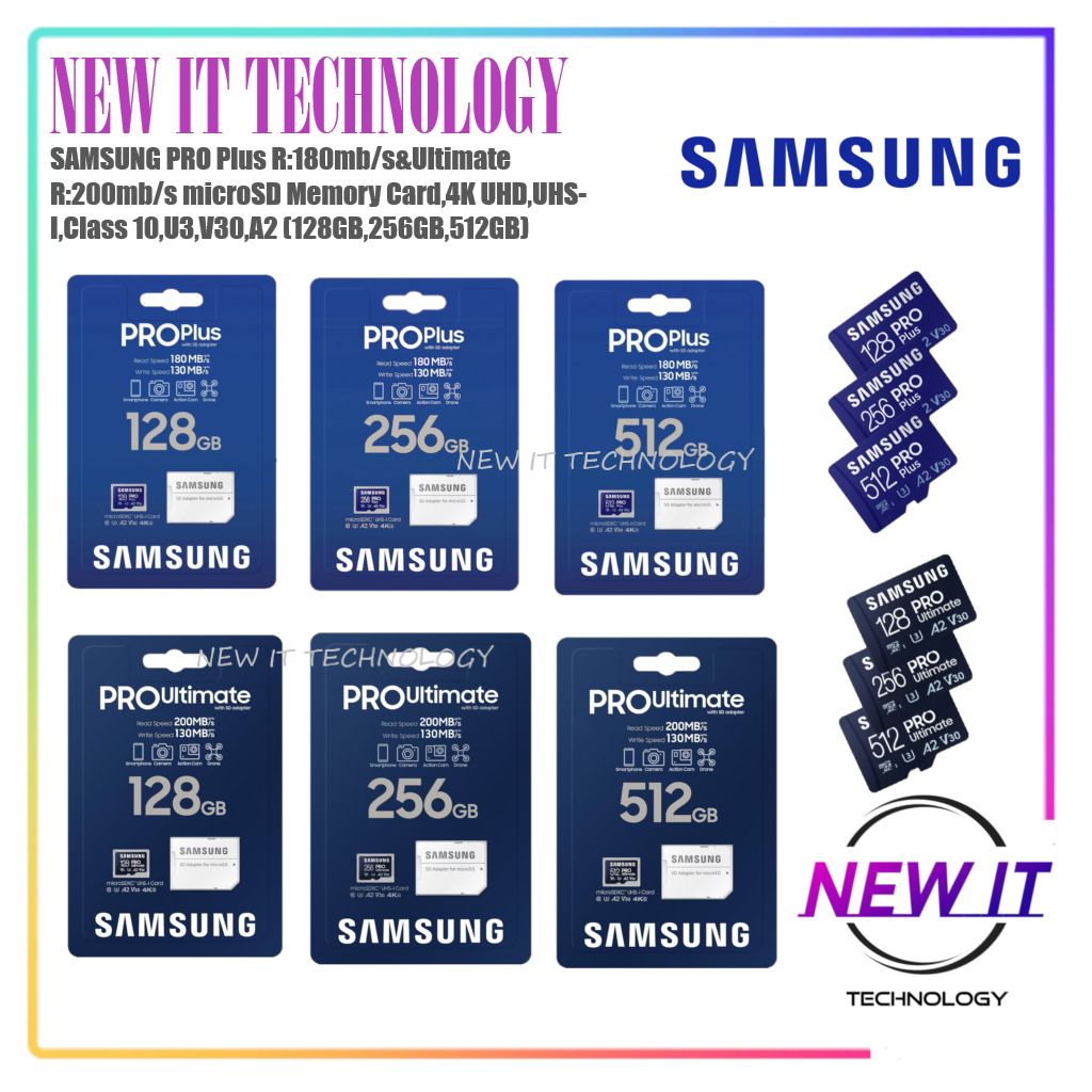 SAMSUNG PRO Plus R:180mb/s&Ultimate R:200mb/s microSD Memory Card,4K ...