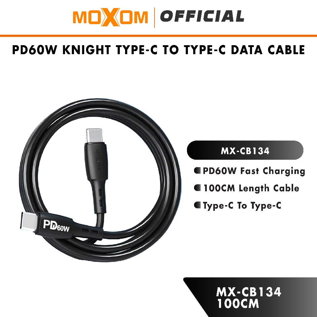 MOXOM MX-CB134 60W KNIGHT PD TYPE-C TO TYPE-C DATA CABLE - BLACK ...