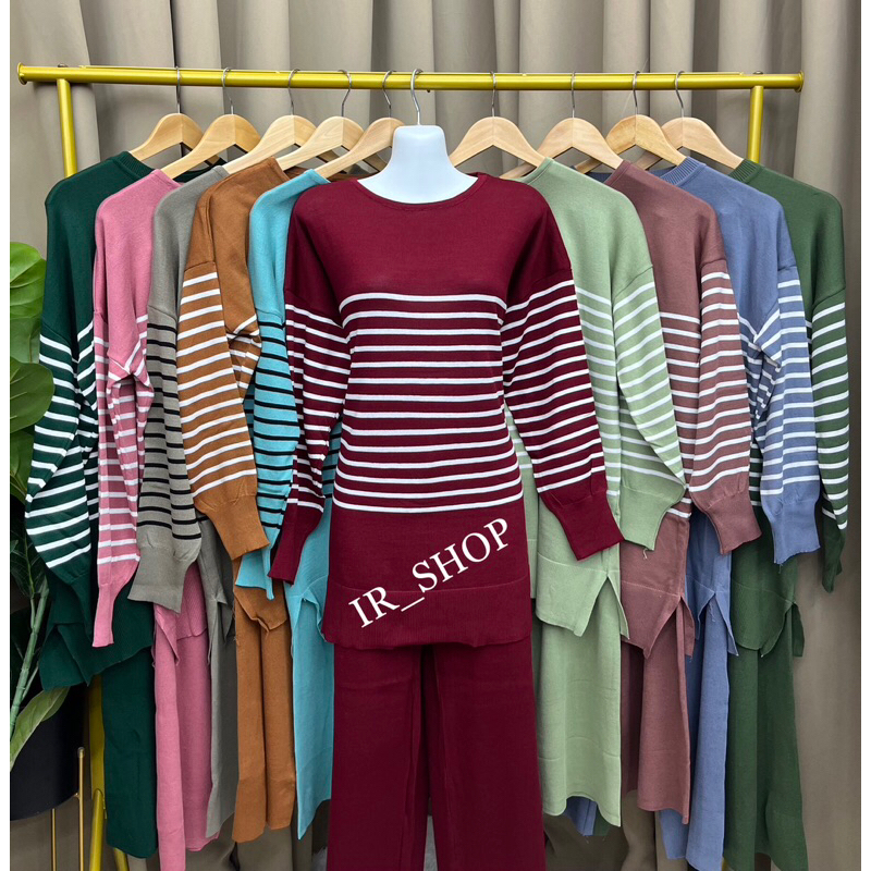 🔥New Set Knitwear Stripes Casual ( Long Sleeves )🔥 | Shopee Malaysia