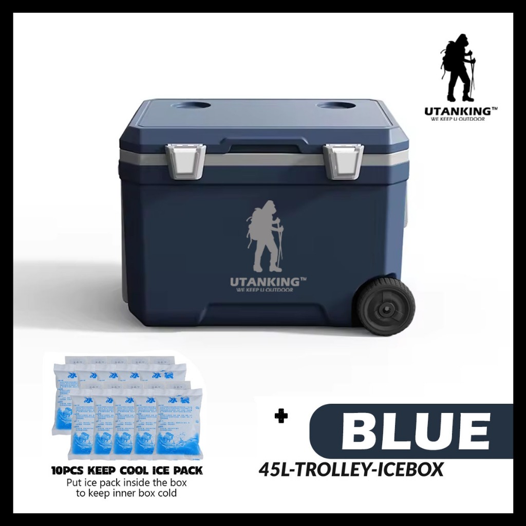 UtanKing™ 45L Camping Cooler Box Wheel Trolley Large Ice Box Fishing ...