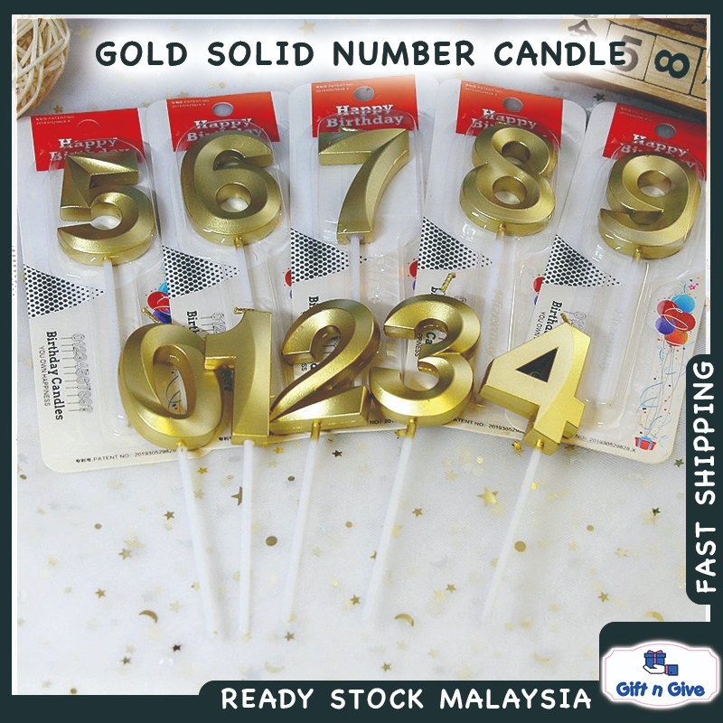 Gold Solid Number Candle Cake Topper Cake Decoration Birthday Party ...