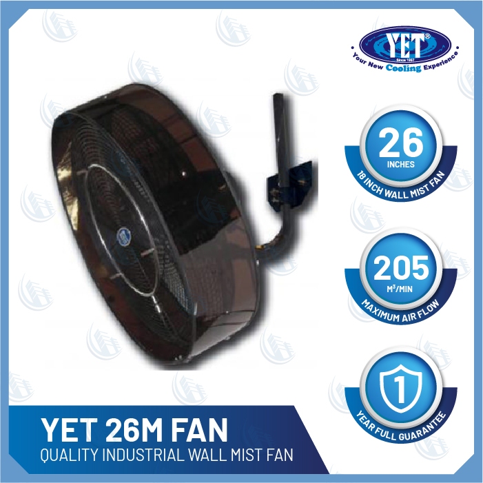 YET 26'' 26M Inch Wall Mist Fan 3+1 Nozzle Stainless Steel Fan Ring ...